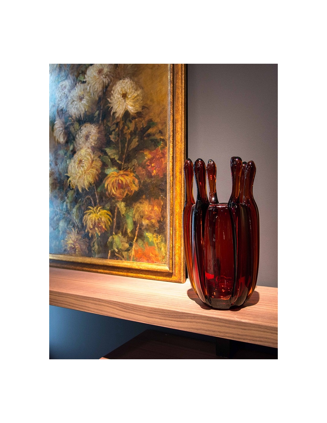 Flower and crystal vases together to create light